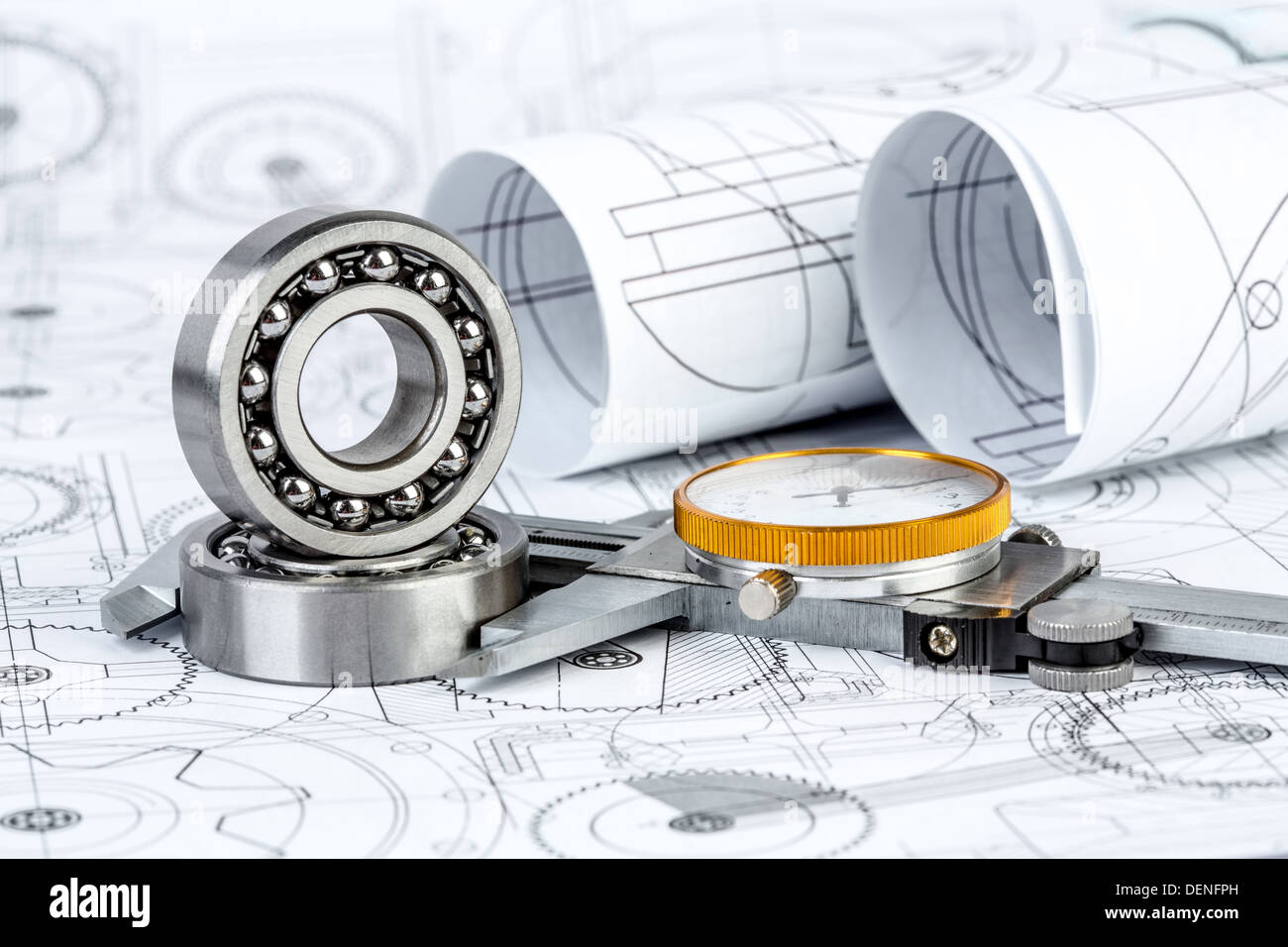 Technical drawings with the Ball bearings Stock Photo - Alamy