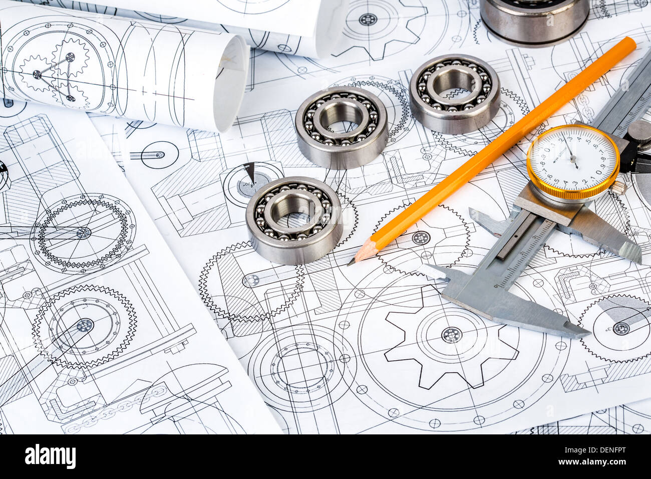 Technical drawings with the Ball bearings Stock Photo - Alamy