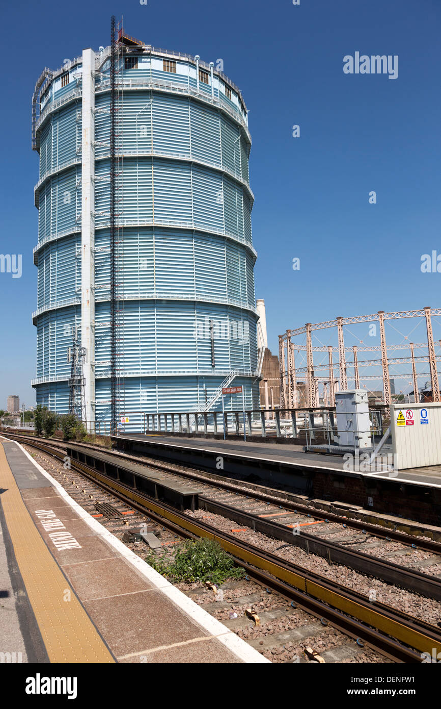 Battersea Park railway station with gasometer, Battersea, London Stock ...