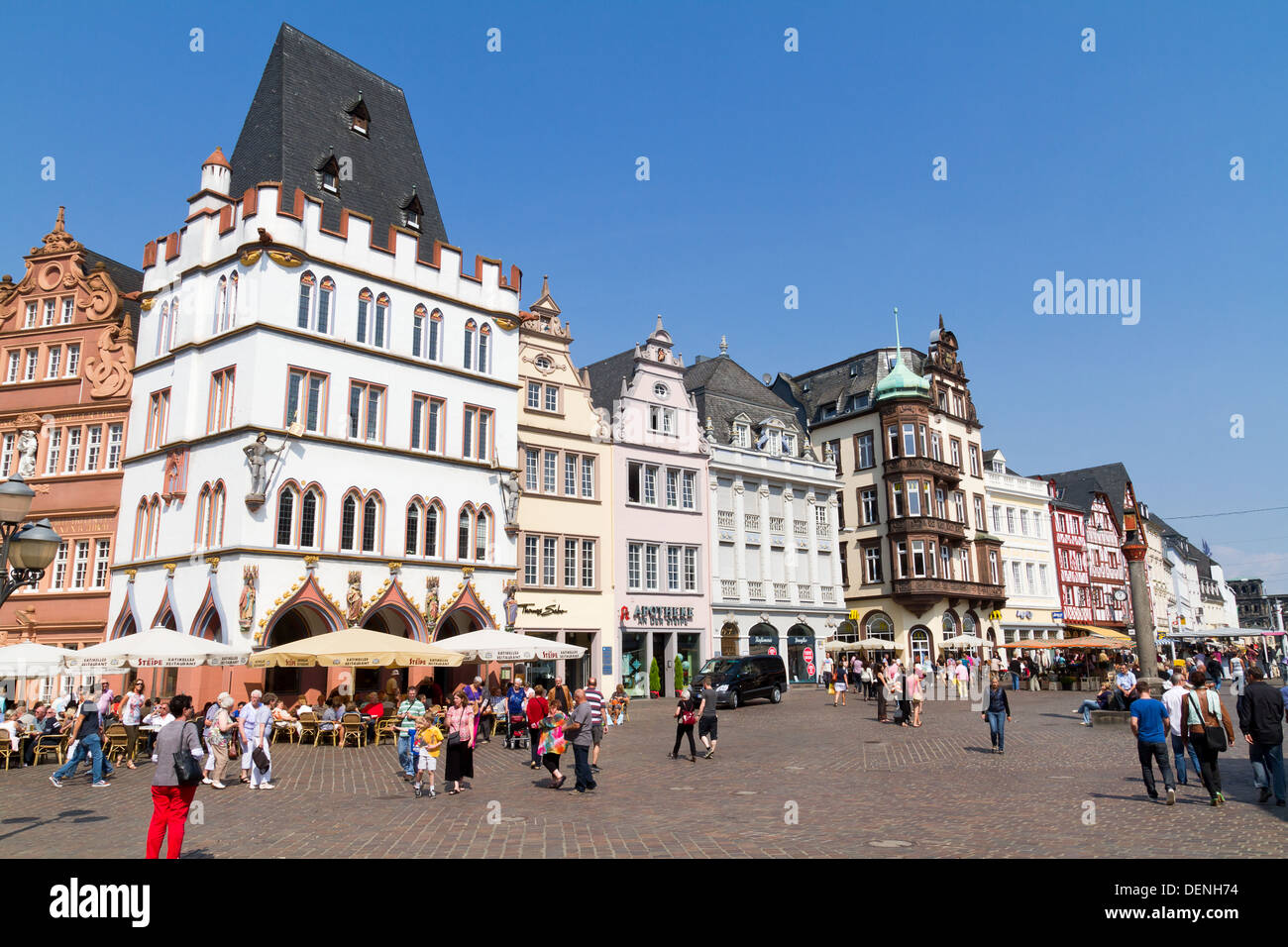 Main Square in Trier, Rhineland-Palatinate, Germany. Old buildings ...