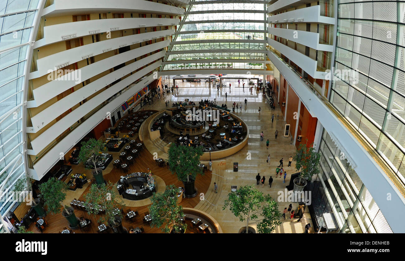Inside lobby and restaurant of the Marina bay sands hotel in Singapore ...