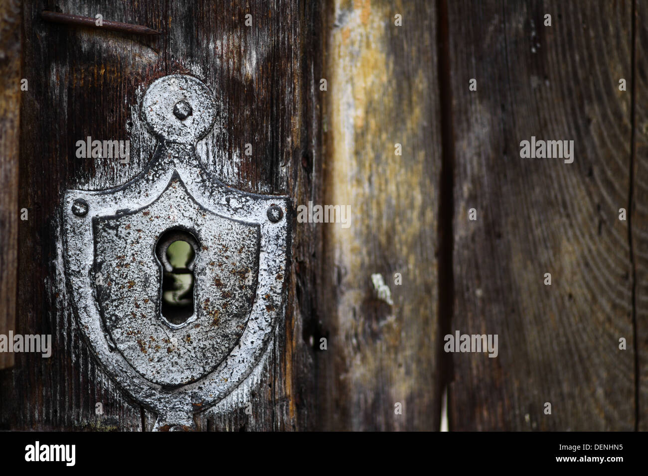 Detail of a vintage lock system and a keyhole Stock Photo - Alamy