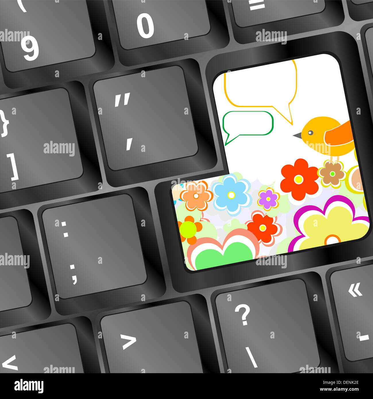 Modern keyboard button, flower and bird Stock Photo - Alamy