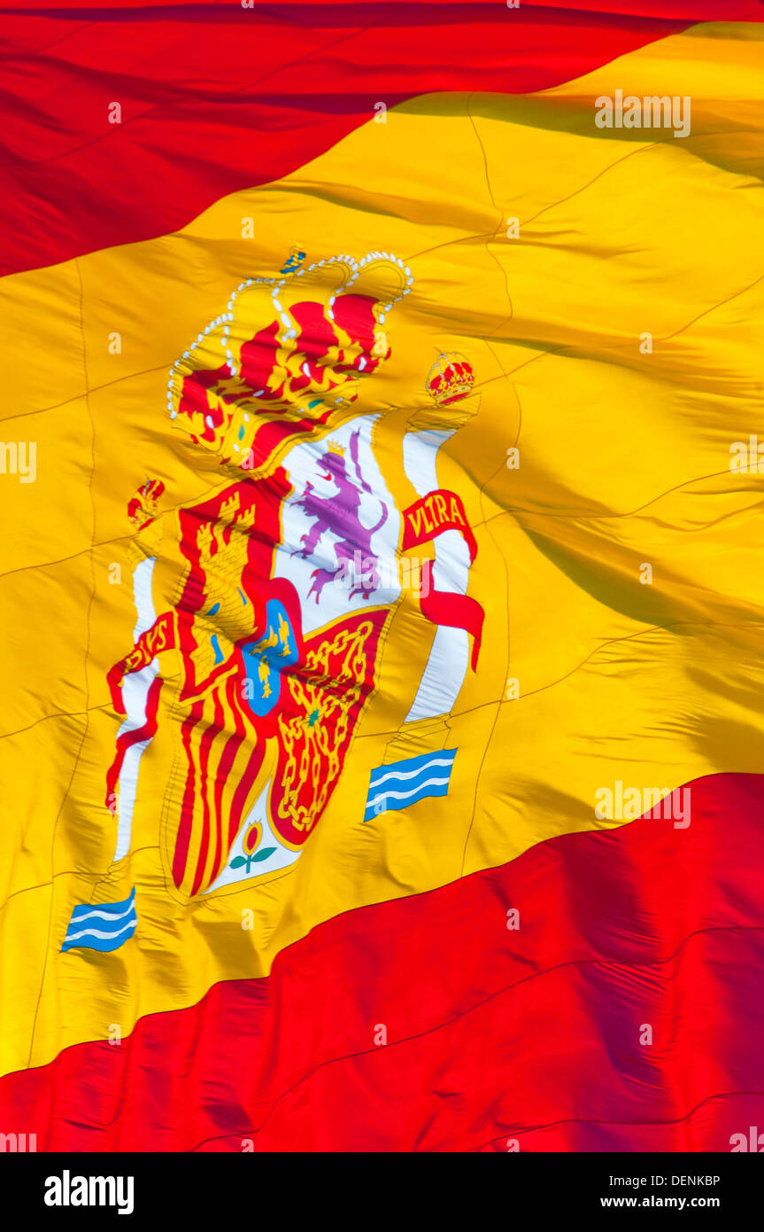 Spanish flag waving, Close view Stock Photo - Alamy