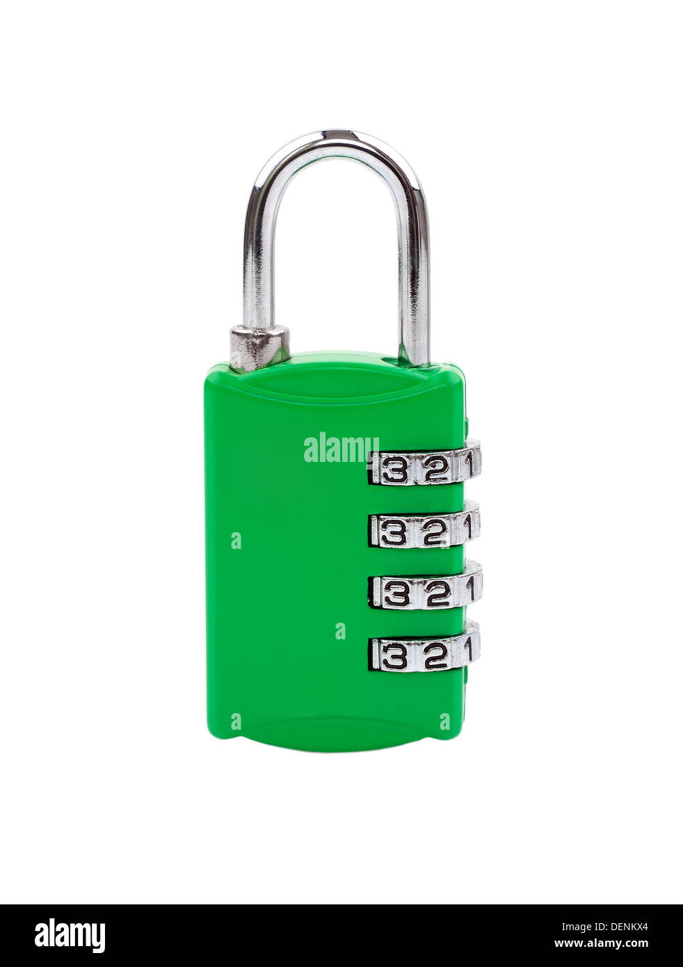 Green padlock with combination lock isolated on the white background ...