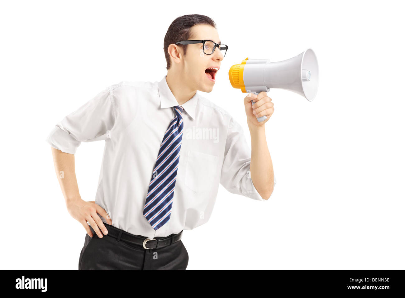 Angry businessman shouting via megaphone Stock Photo - Alamy Angry businessman shouting via megaphone Stock Photo - Alamy