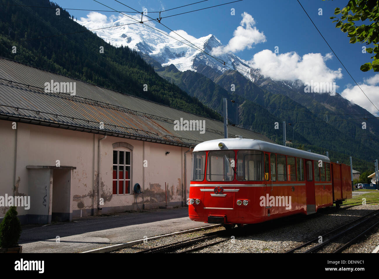 Montenvers funicular mountain train. Chamonix, with mont blanc massif ...