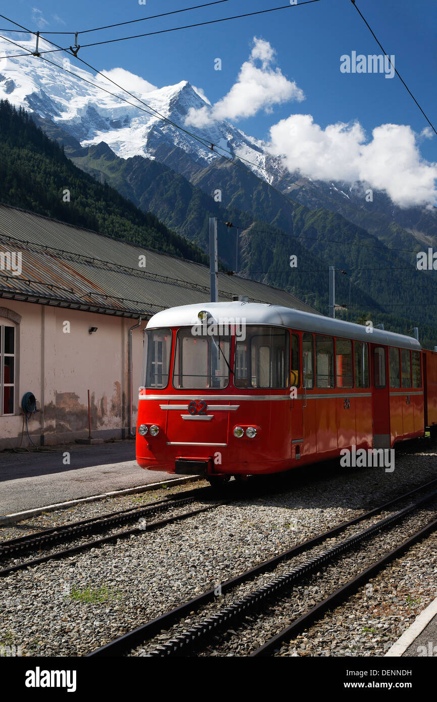 Montenvers funicular mountain train. Chamonix, with mont blanc massif ...
