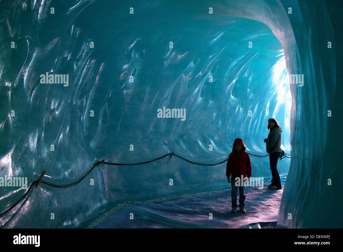 Grotte de la mer de glace ice cave in glacier, Chamonix, French Alps ...