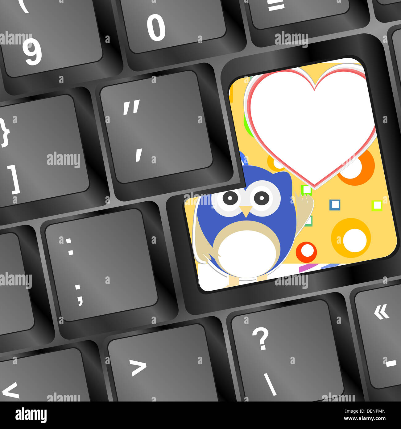owl on computer keyboard key with love hearts Stock Photo - Alamy
