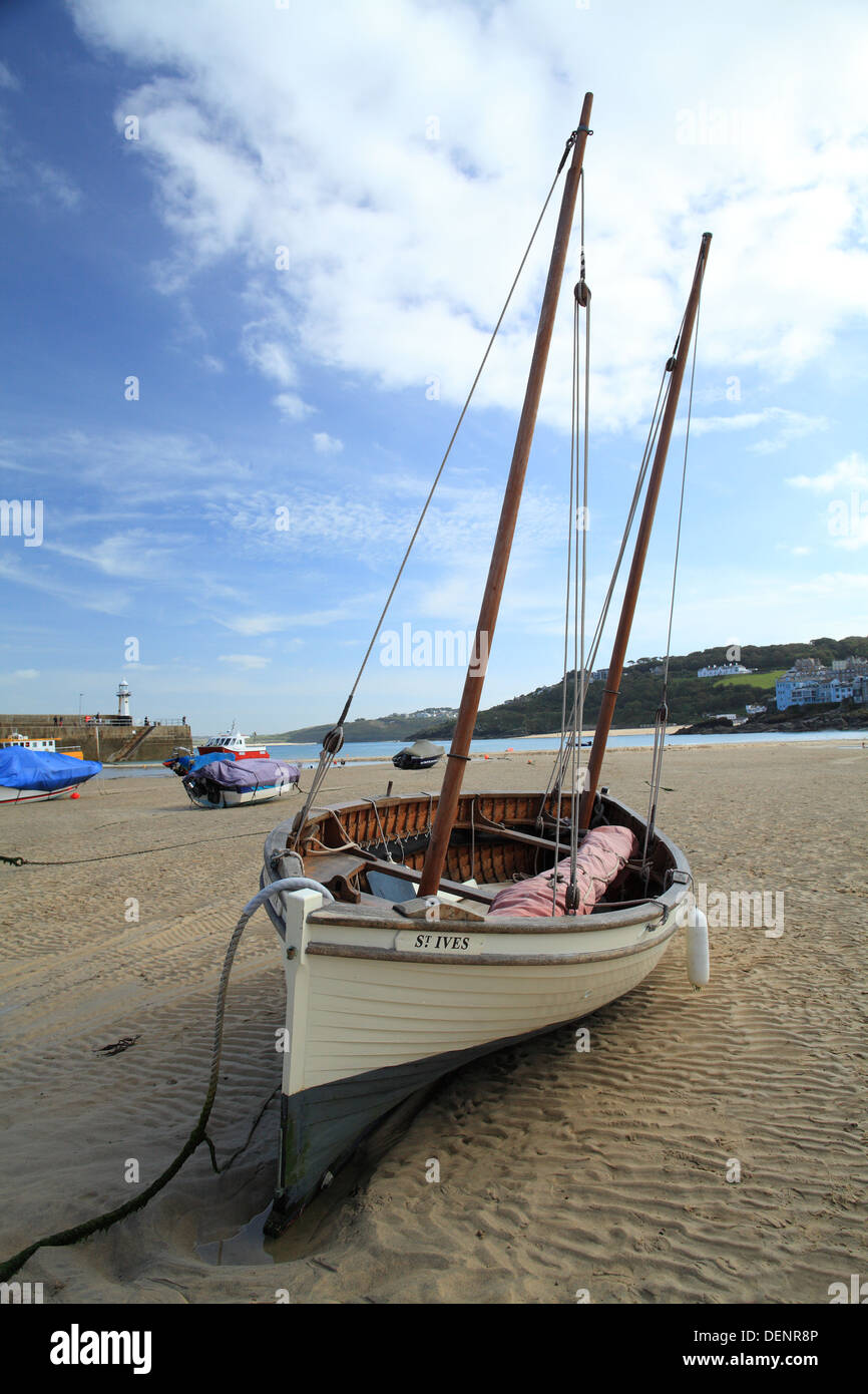 Traditional wooden boat,Early autumn afternoon, St Ives harbour, West ...