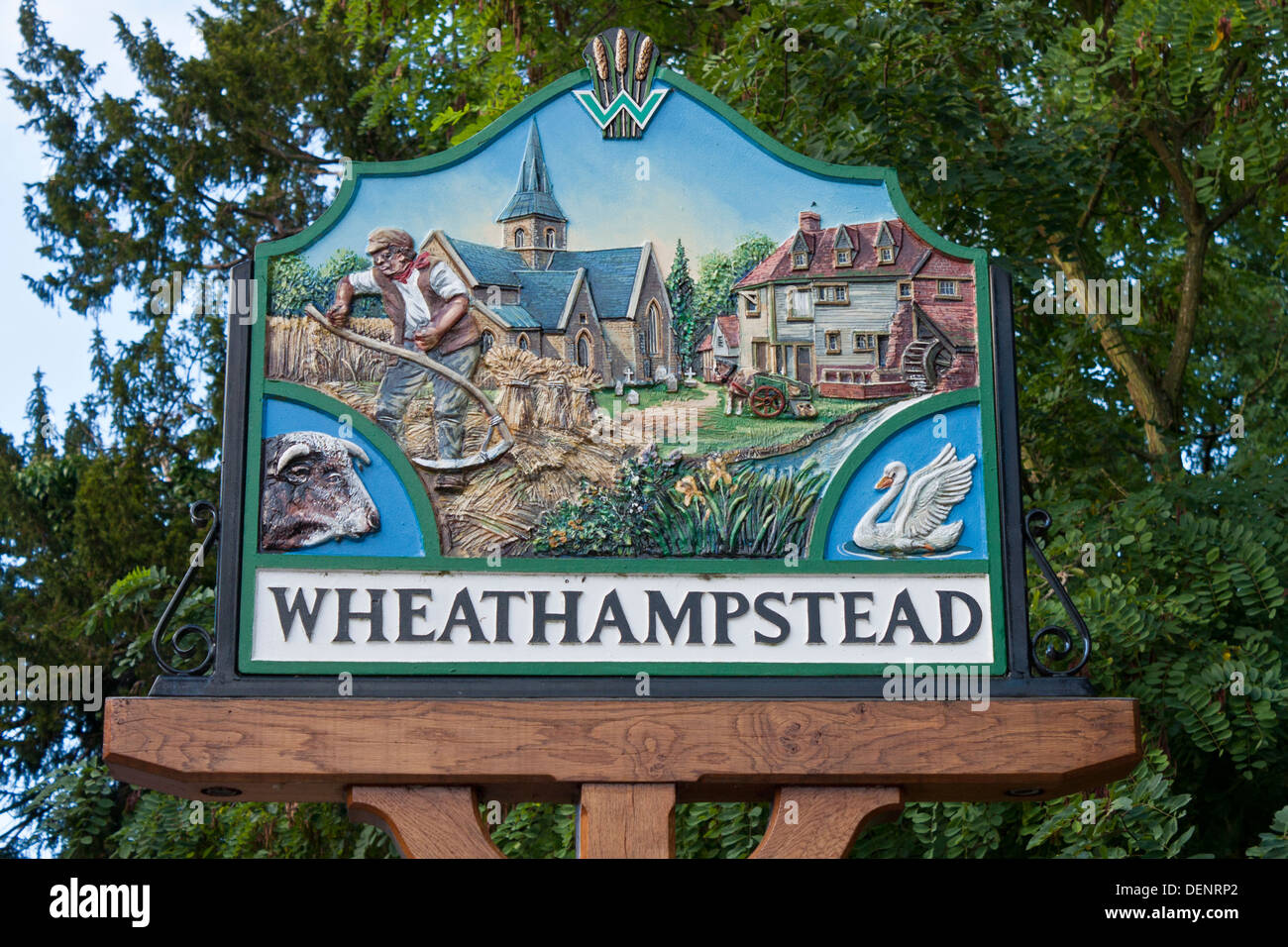 Village sign, Wheathampstead, Hertfordshire, England, UK Stock Photo ...