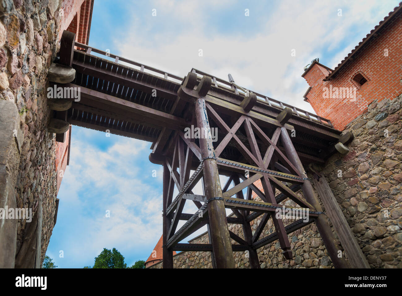 Medieval fort's suspension removable bridge in Trakai castle in ...
