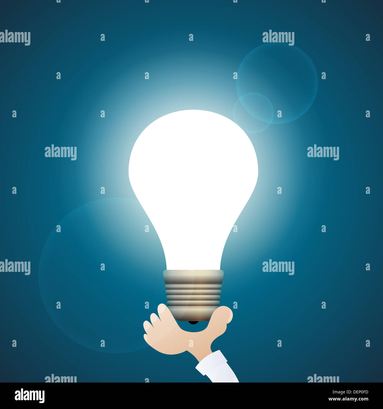 Vector cartoon illustration of hand holding a light bulb Stock Photo ...