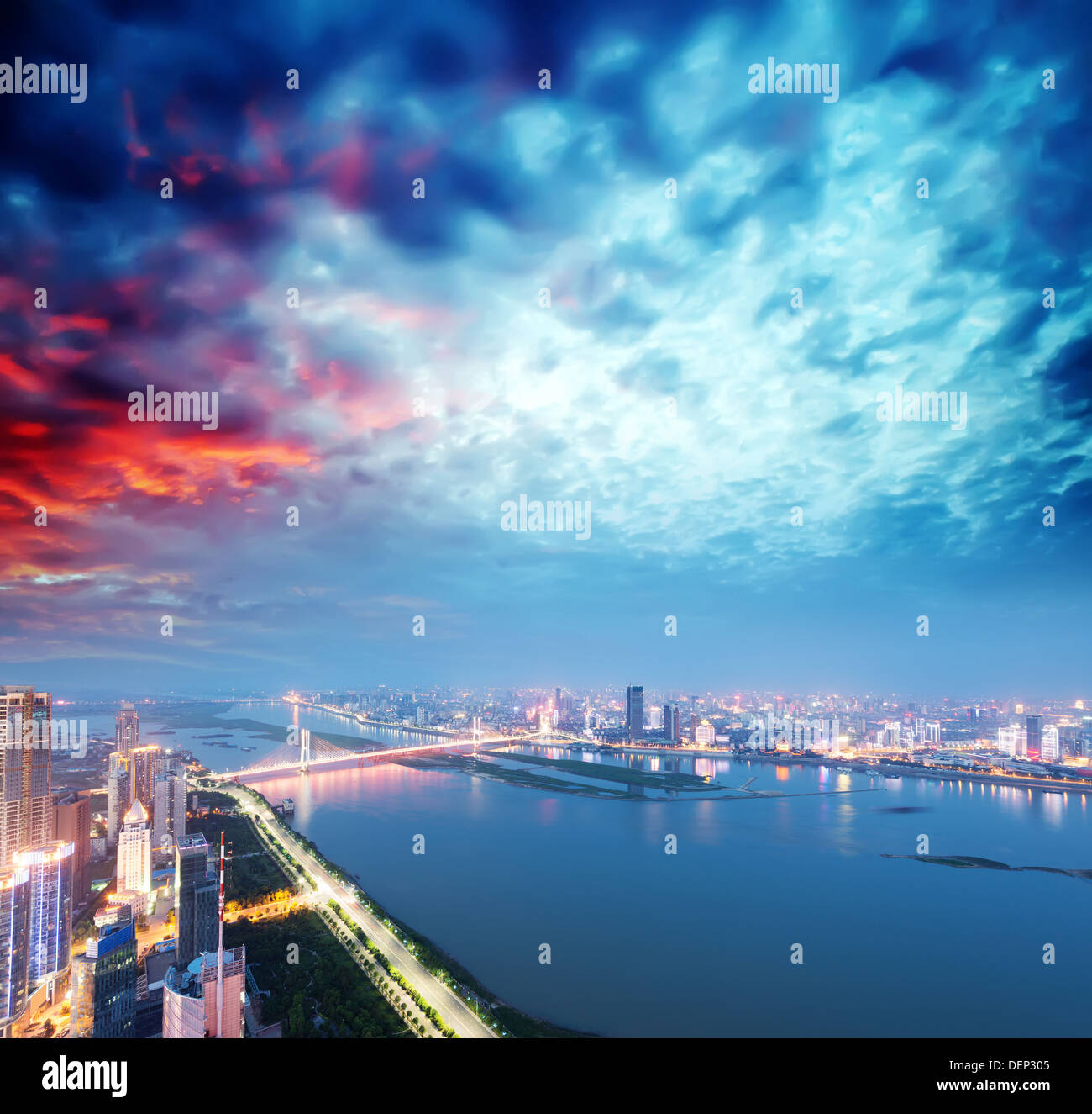 High-altitude city night scene Stock Photo - Alamy