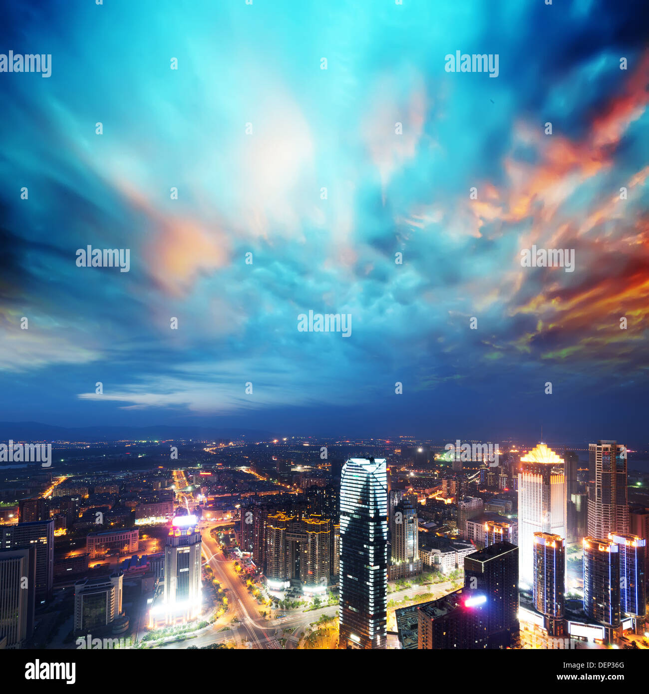 Aerial view of city night Stock Photo - Alamy