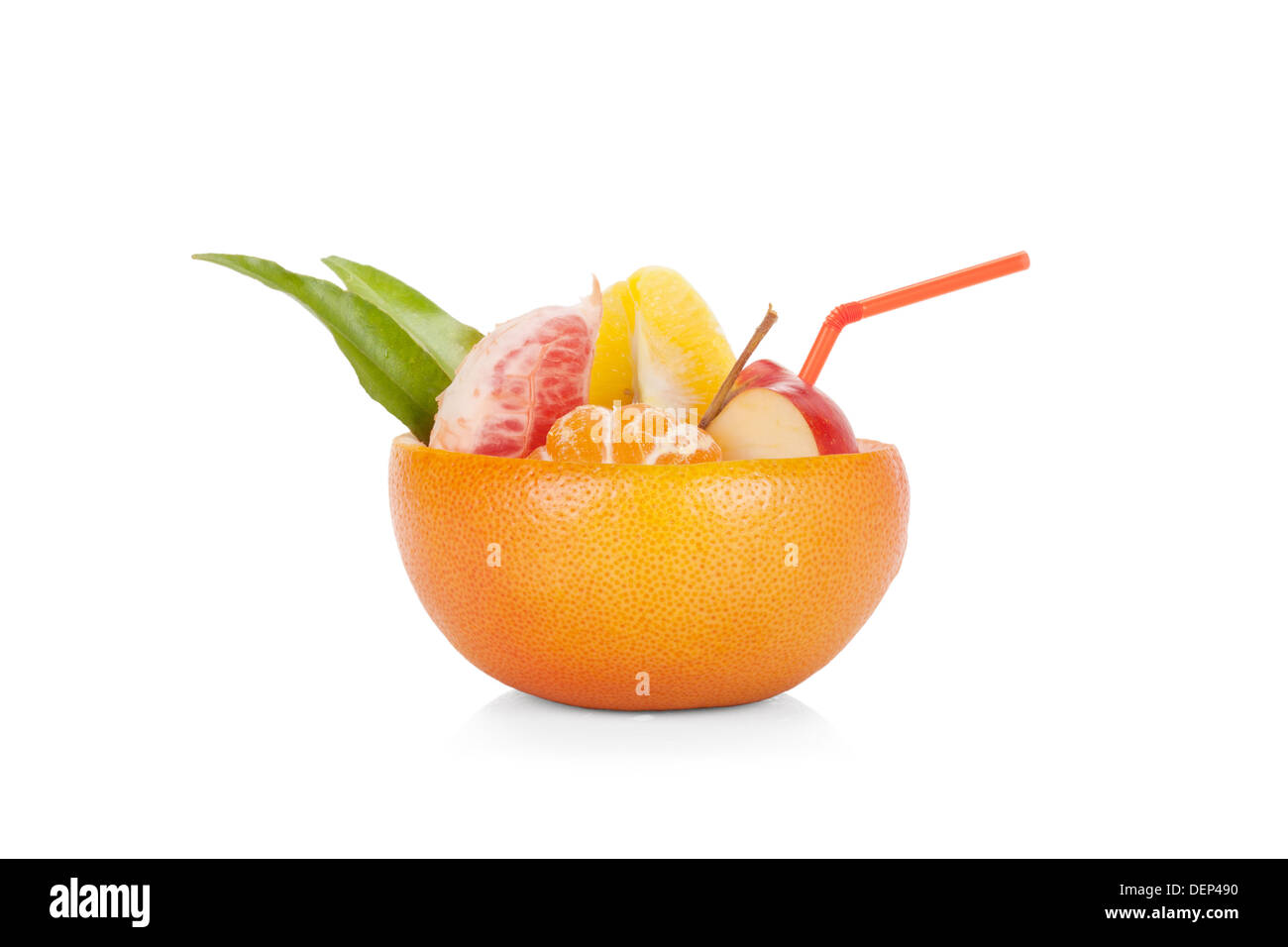 Fruit cocktail (orange, grapefruit, apple) isolated on white background ...