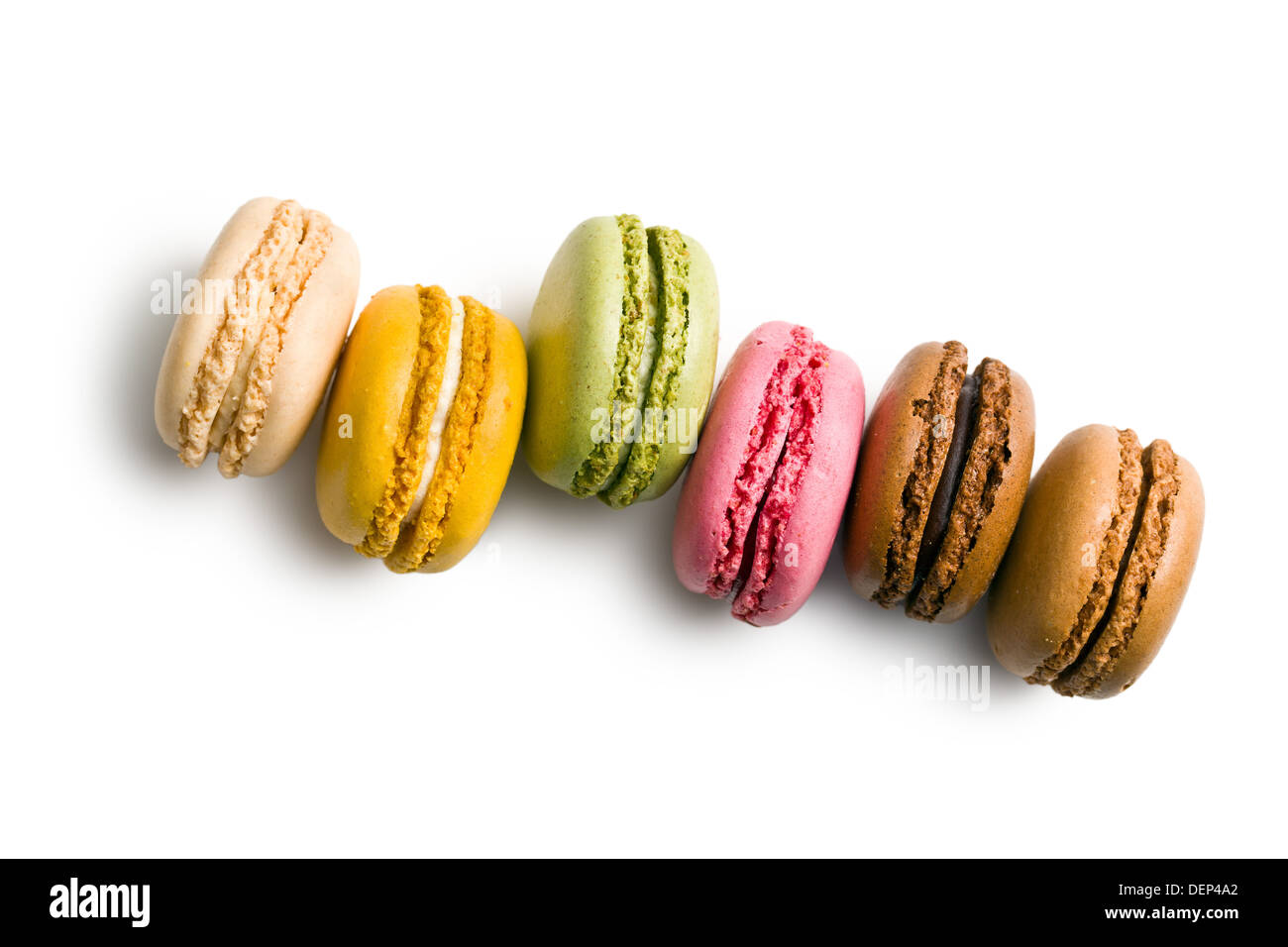 various types of macaroons on white background Stock Photo - Alamy