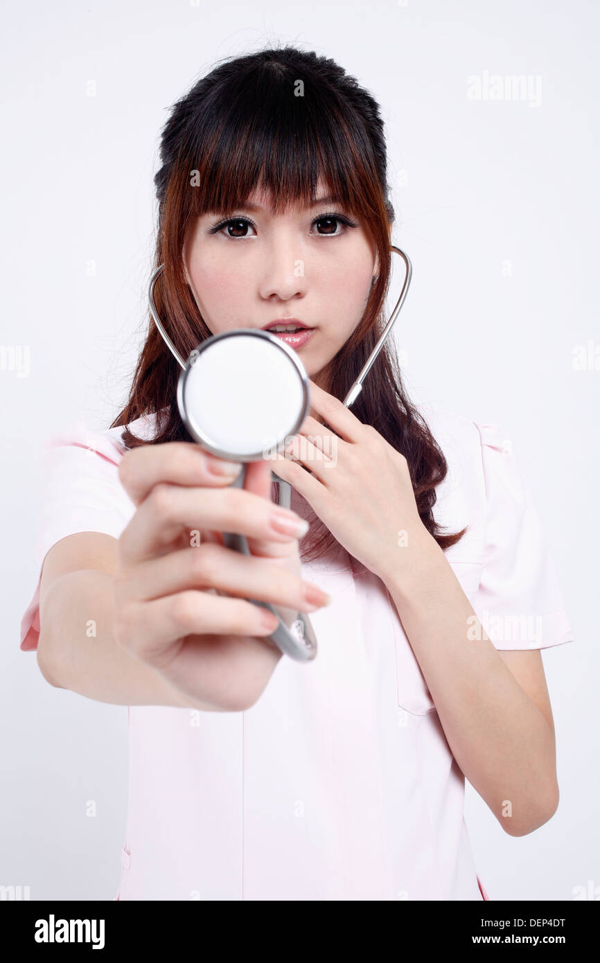 Nurse takes stethoscope Stock Photo - Alamy