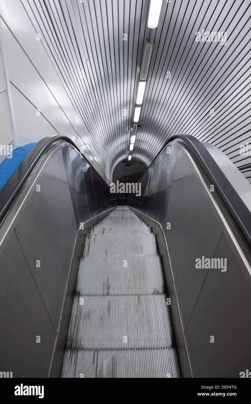 Top view of an escalator illuminated by neon lights Stock Photo - Alamy