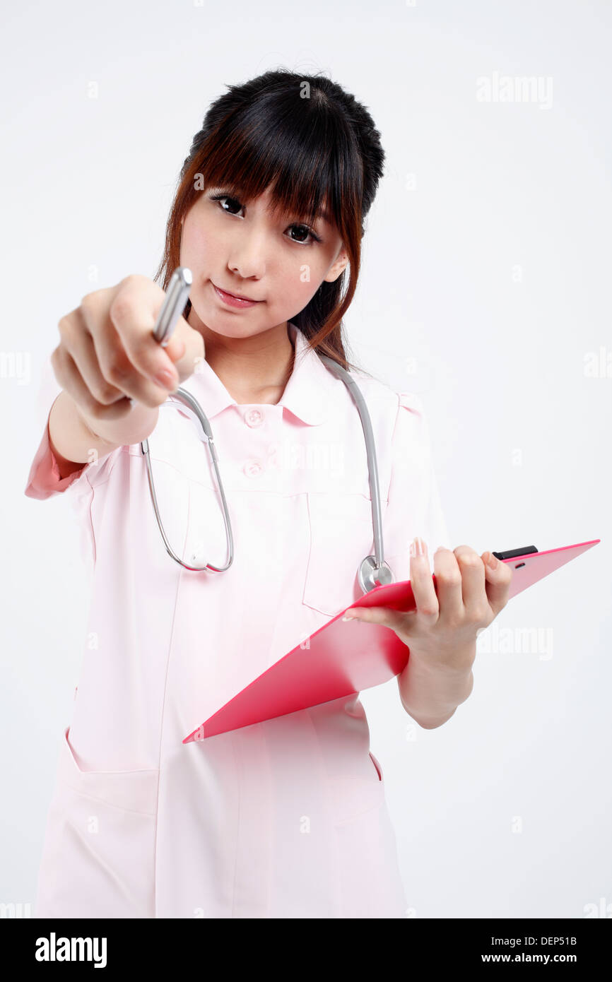 Female nurse uses stethoscope hi-res stock photography and images - Alamy