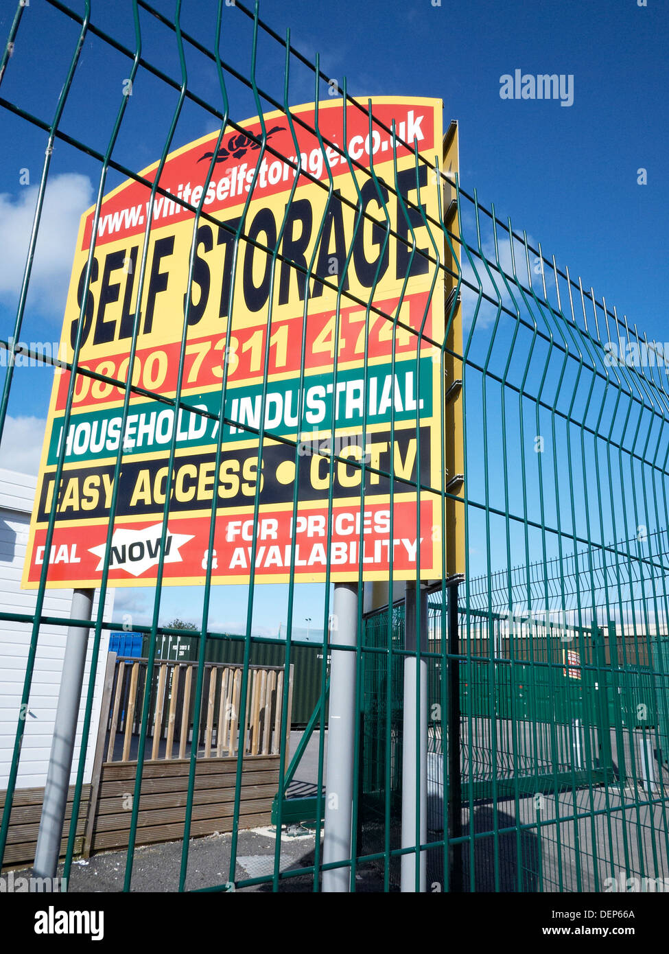 Self storage sign with containers in Sandbach UK Stock Photo - Alamy
