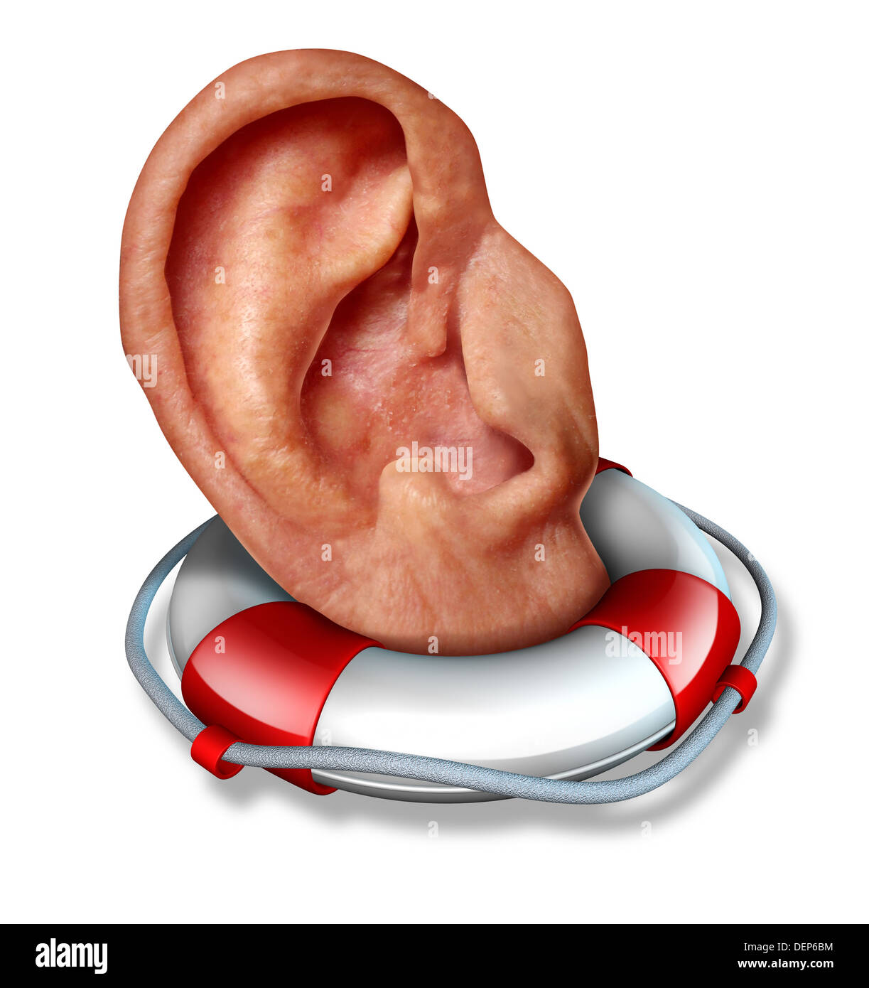 Saving your hearing health care concept with a human ear in a lifesaver ...