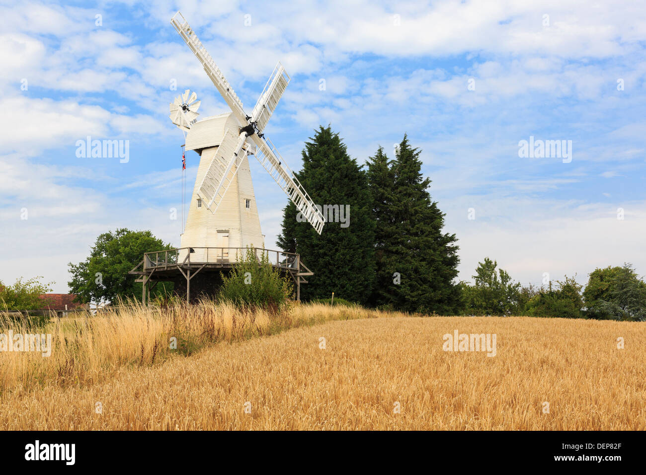 19th century Kentish smock mill restored working wooden windmill beyond ...