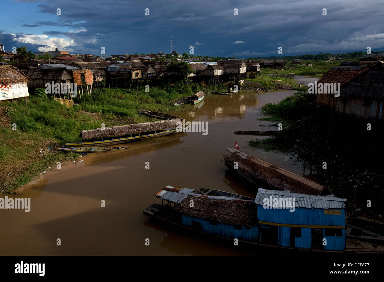 view of one of the parts of the city of Requena flooded by rising water ...