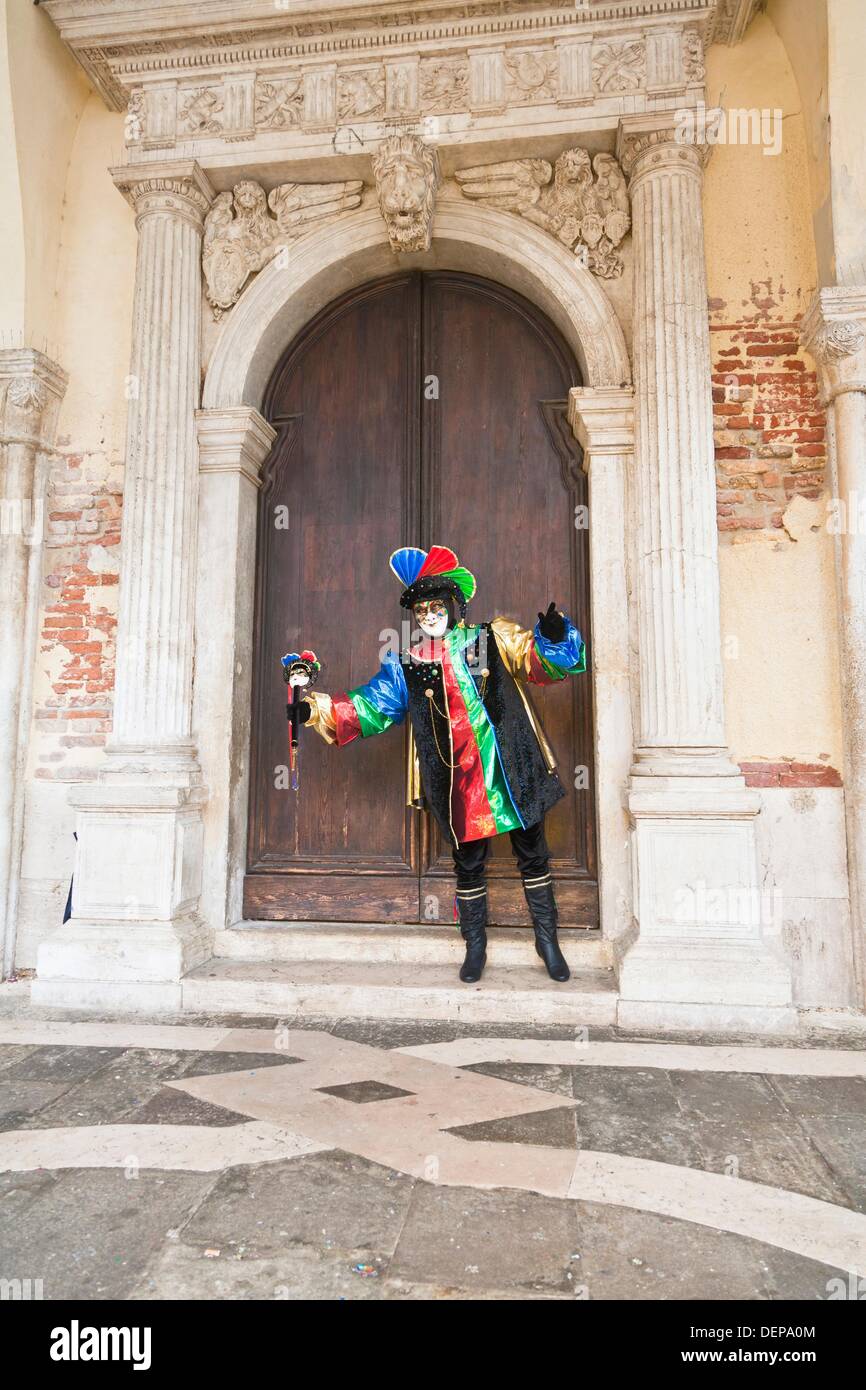 A masked harlequin at the carnival in Venice, Italy, Europe Stock Photo ...