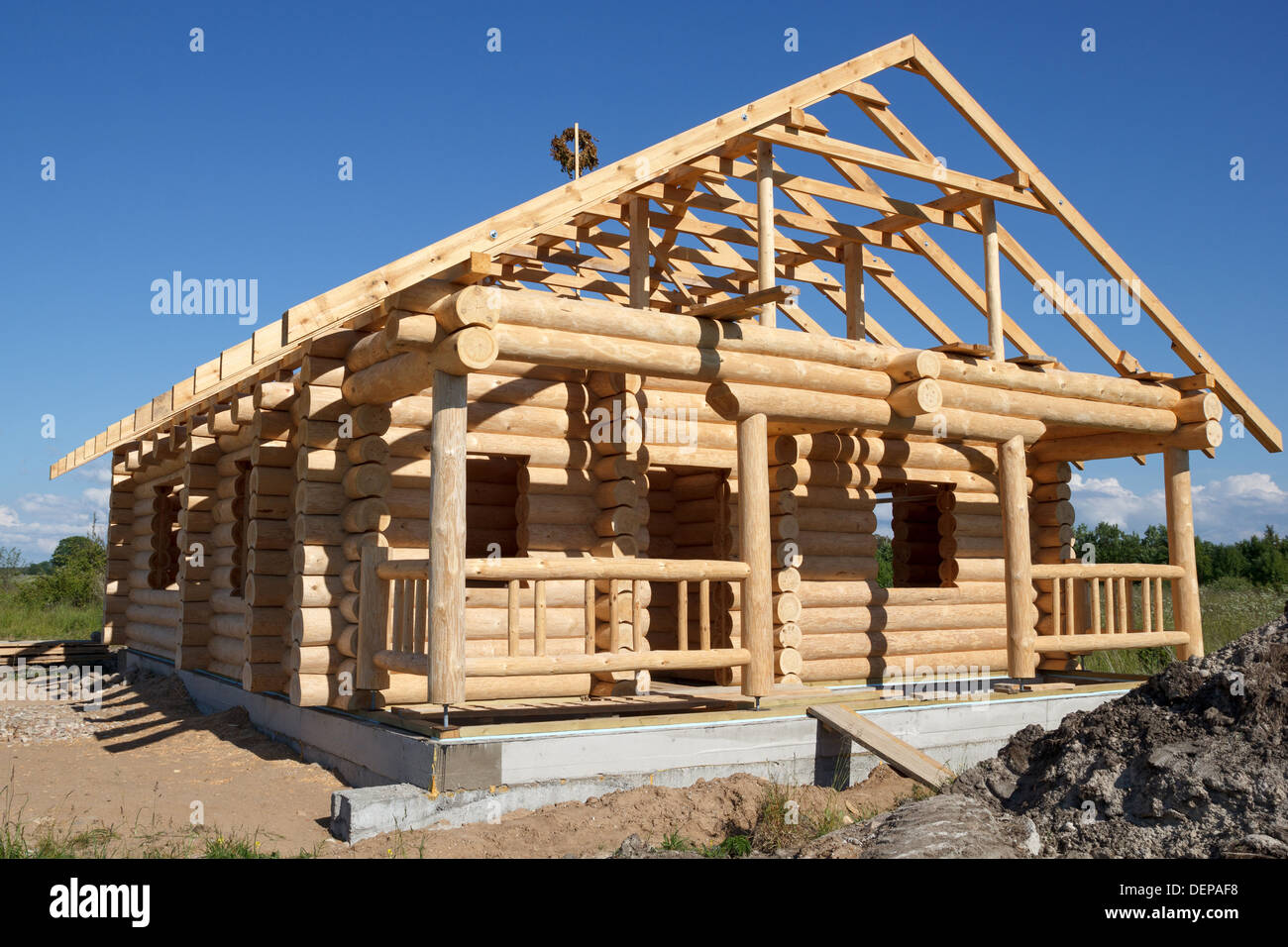 new wooden house built from logs Stock Photo - Alamy