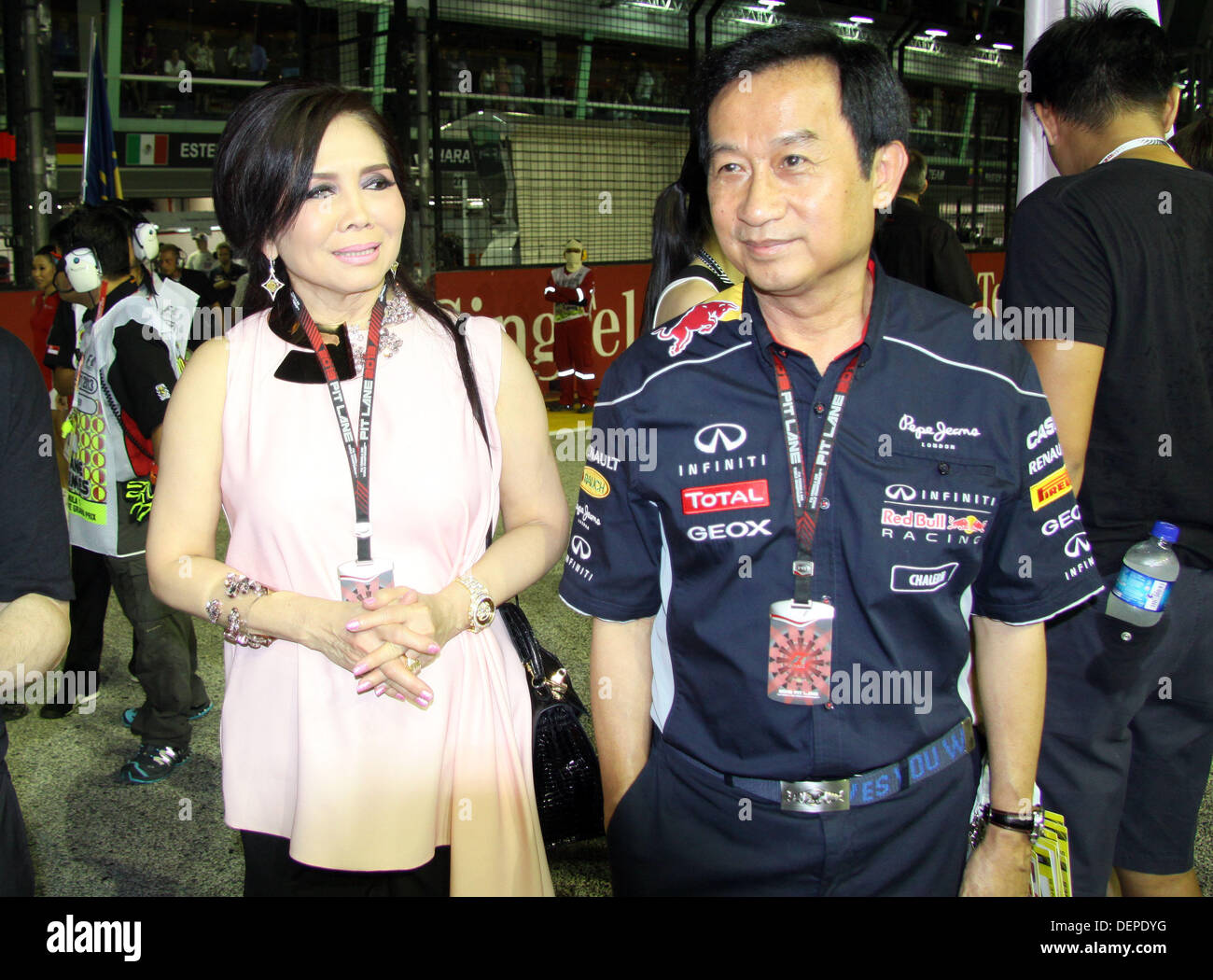 Singapore. 22nd Sep, 2013. Chalerm Yoovidhya and his wife Daranee Red Bull Thailand formula 1 GP ...