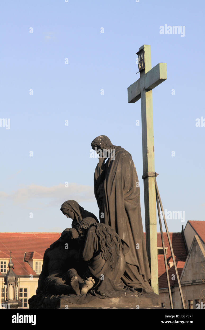 A view of the Pieta from the western side of Charles Bridge in late ...