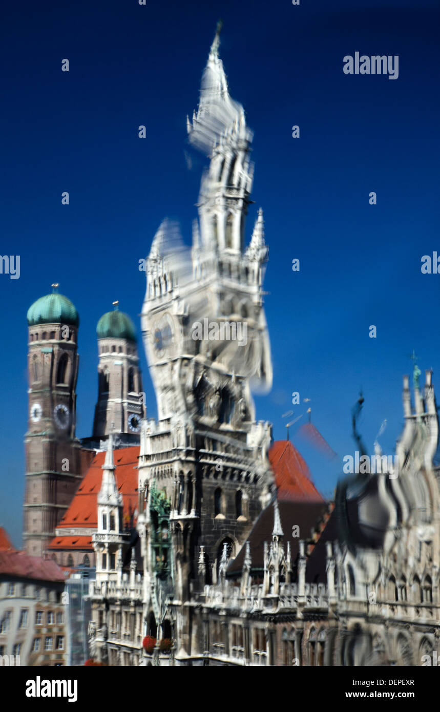 portrait photograph through old glass window giving a distorted image ...