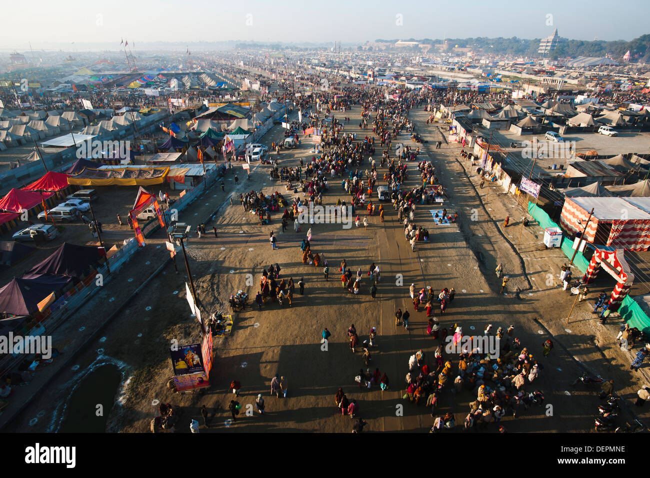 Aerial view of crowd and residential tents at Maha Kumbh, Allahabad ...