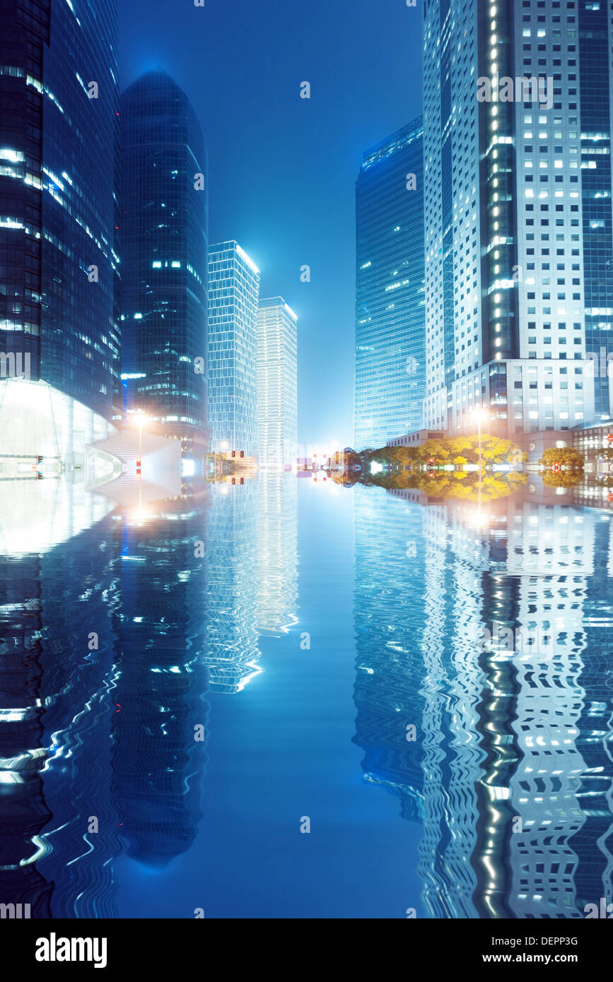 night scene of modern city Stock Photo - Alamy