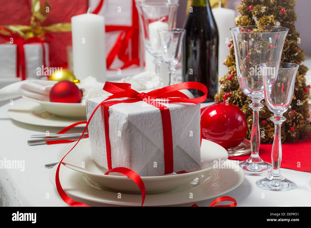 Christmas gift on the table Stock Photo - Alamy