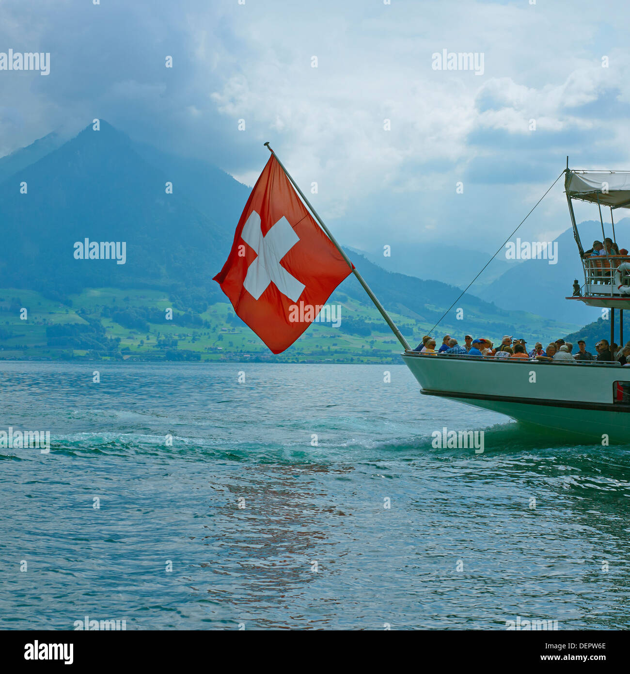 A Swiss Flag hangs from the stern of the passenger ferry steamer that ...