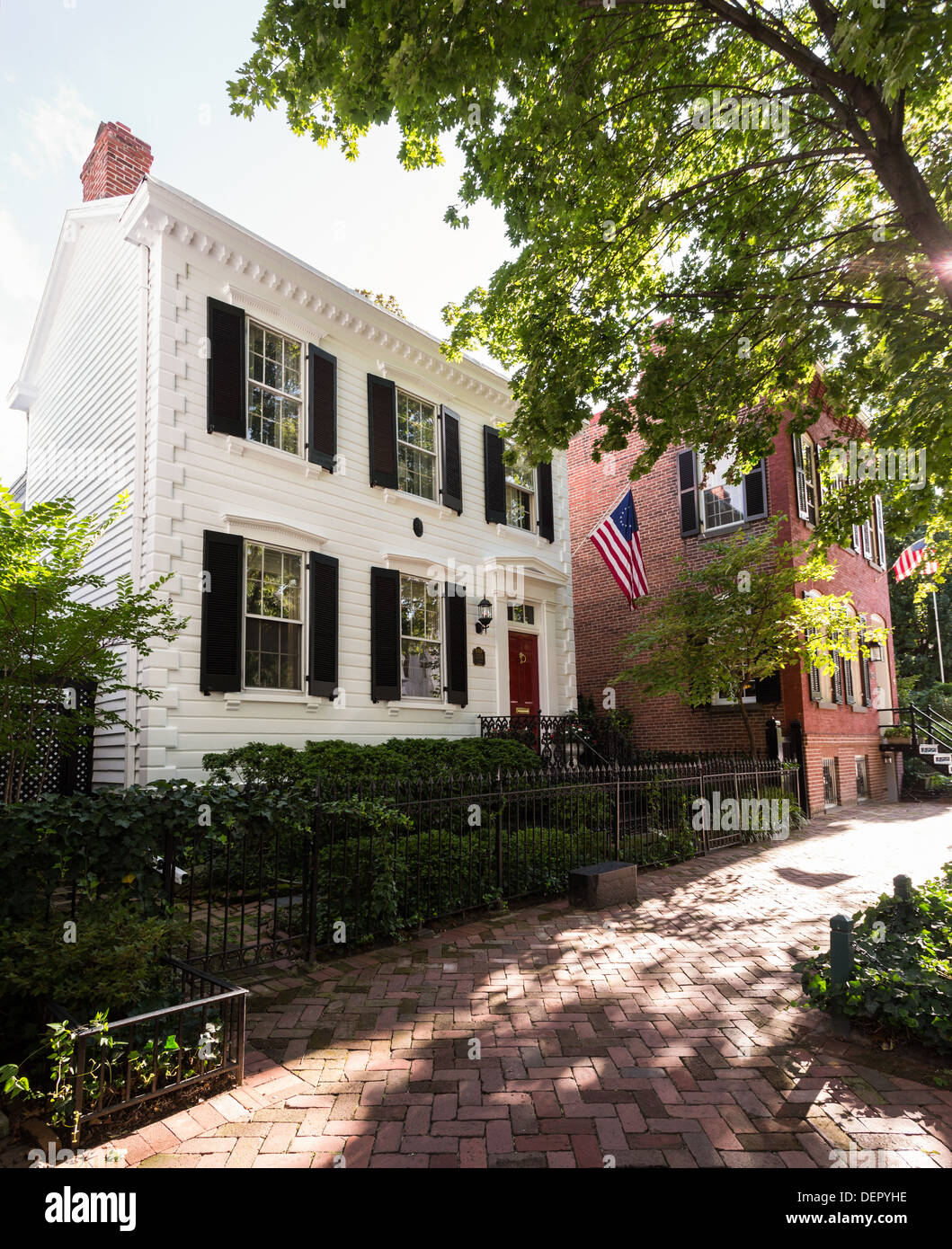Typical old Georgetown, Washington DC street scene on O Street NW with ...