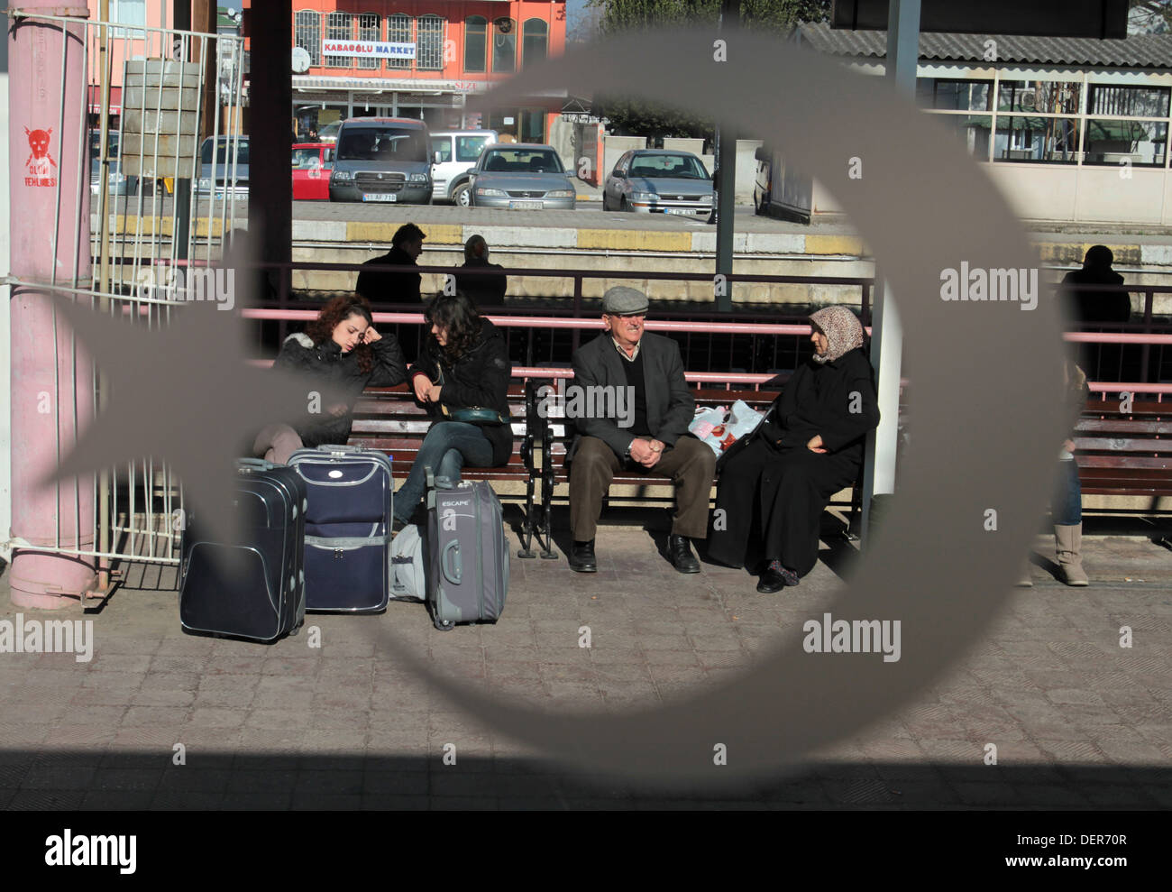 Train passengers appeared from a train window shaped of a Turkish flag ...