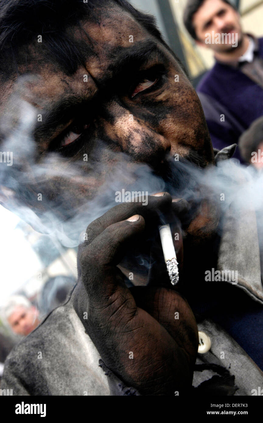 Portrait of a coal mine worker is smoking coal city of Zonguldak,Turkey ...