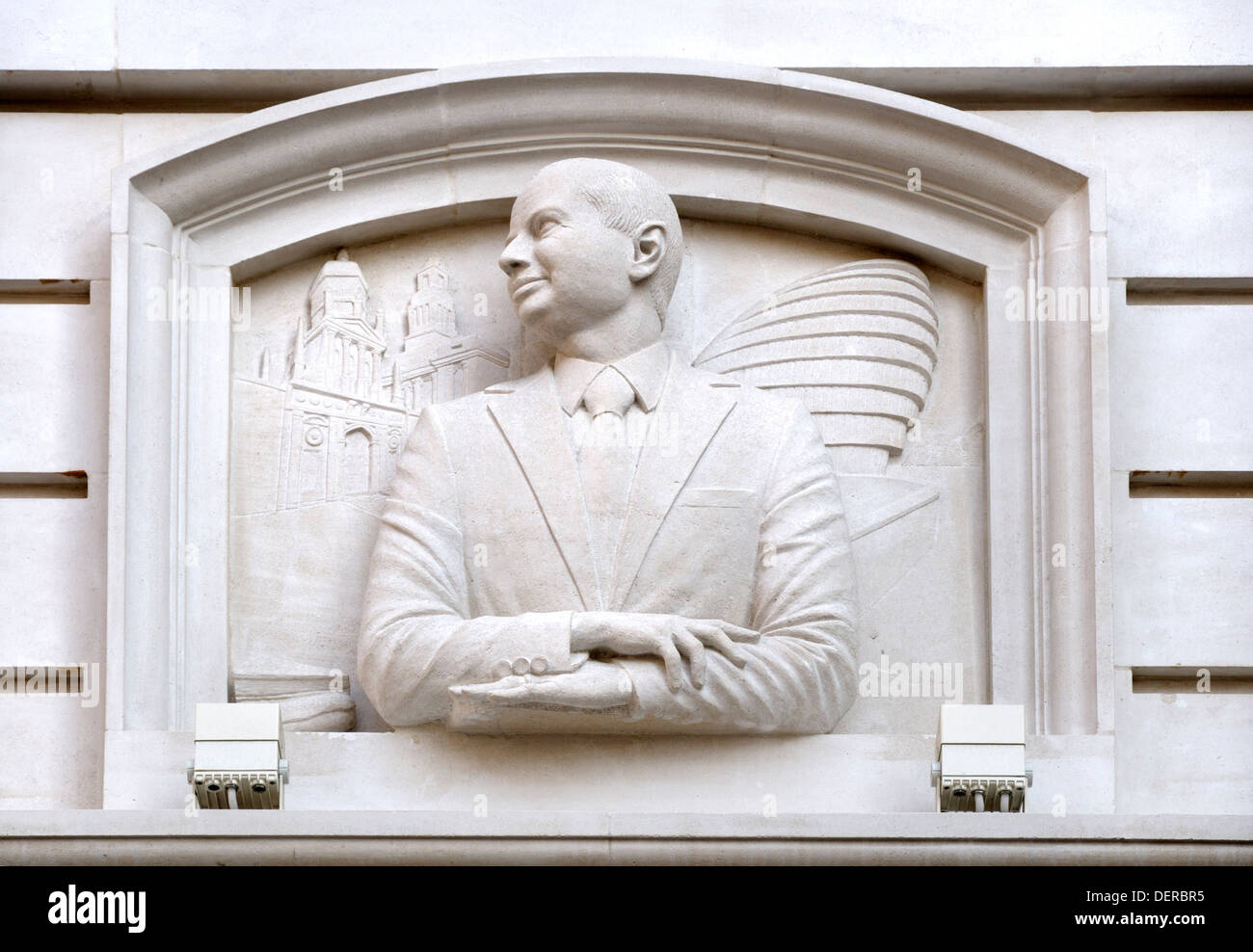 London, England, UK. Bust of Sir Simon Milton (1961-2011; Deputy Mayor ...