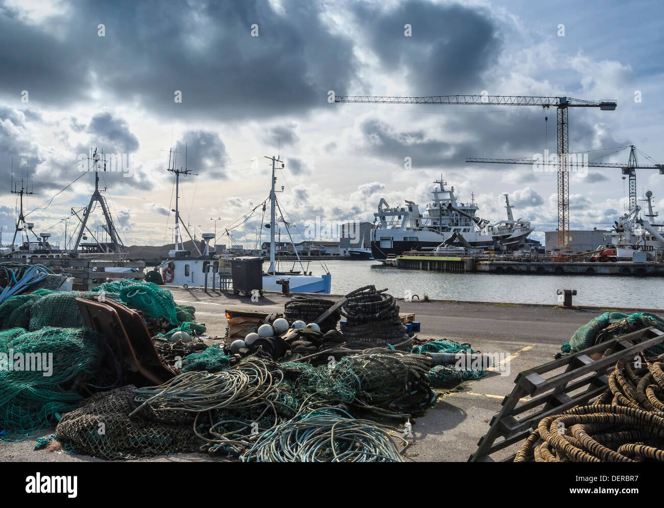 Skagen harbor with shipyard in background. Denmark Stock Photo - Alamy