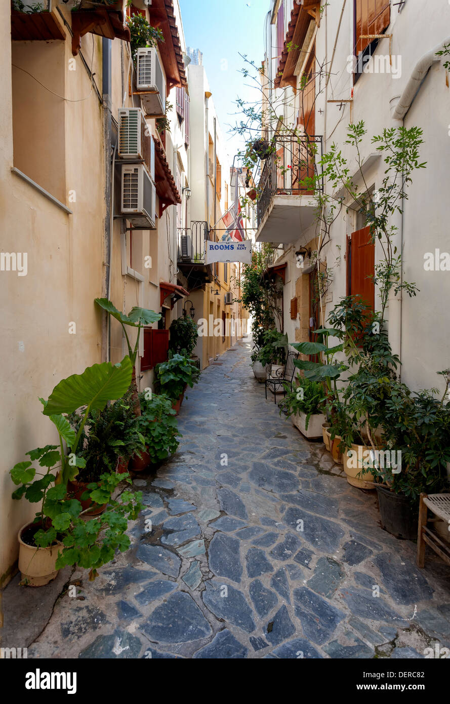 Narrow streets in Chania on Crete, Greece Stock Photo - Alamy