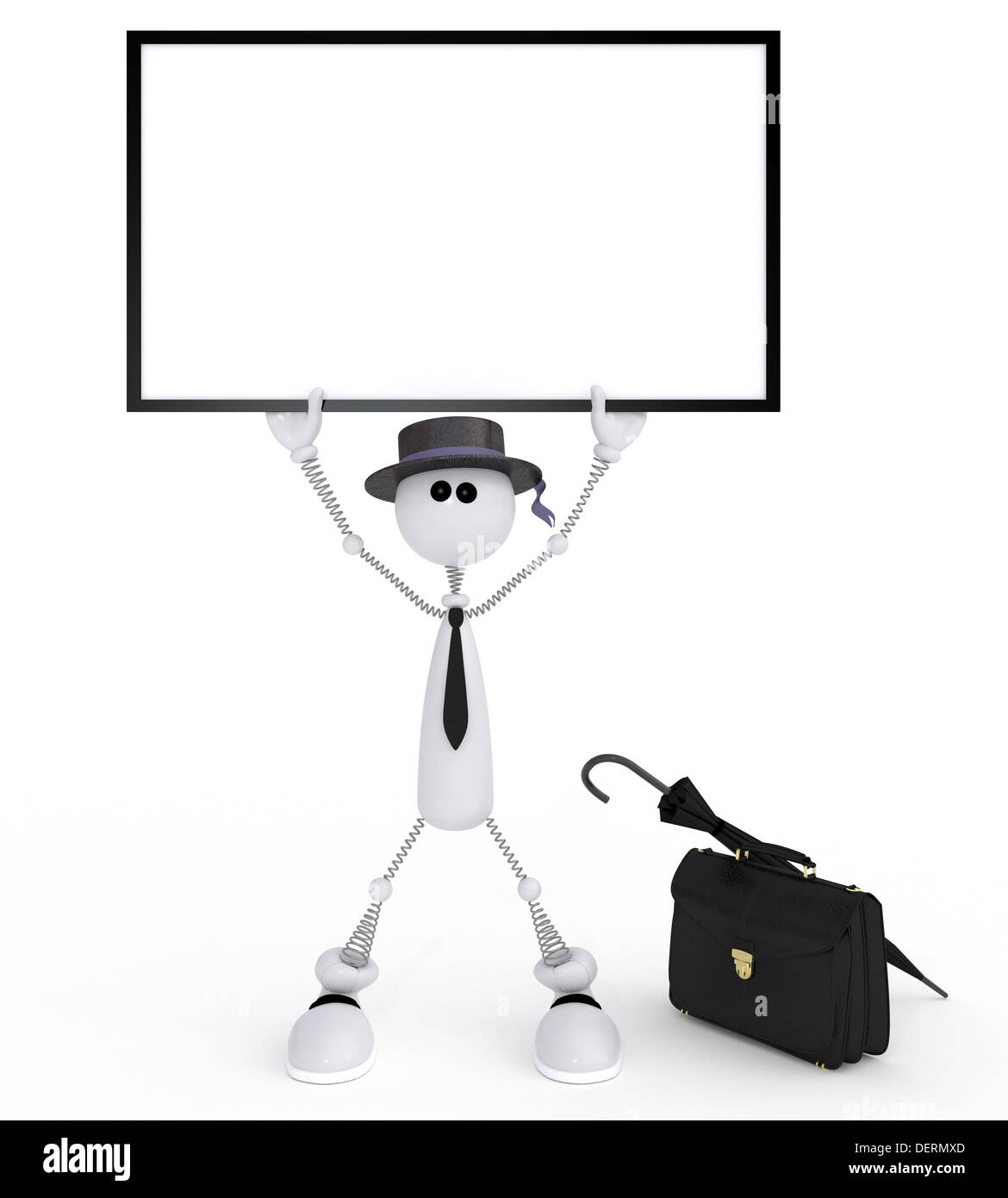 The wooden character holds a billboard Stock Photo - Alamy