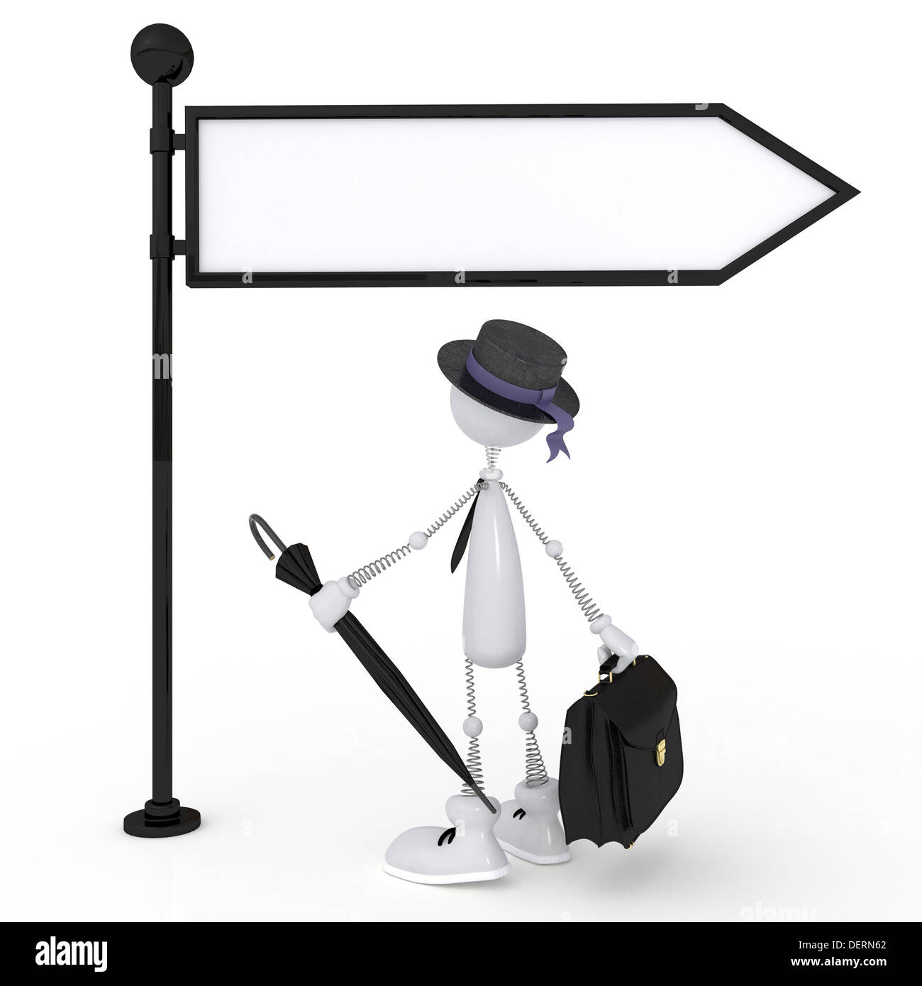 The wooden character holds a billboard Stock Photo - Alamy