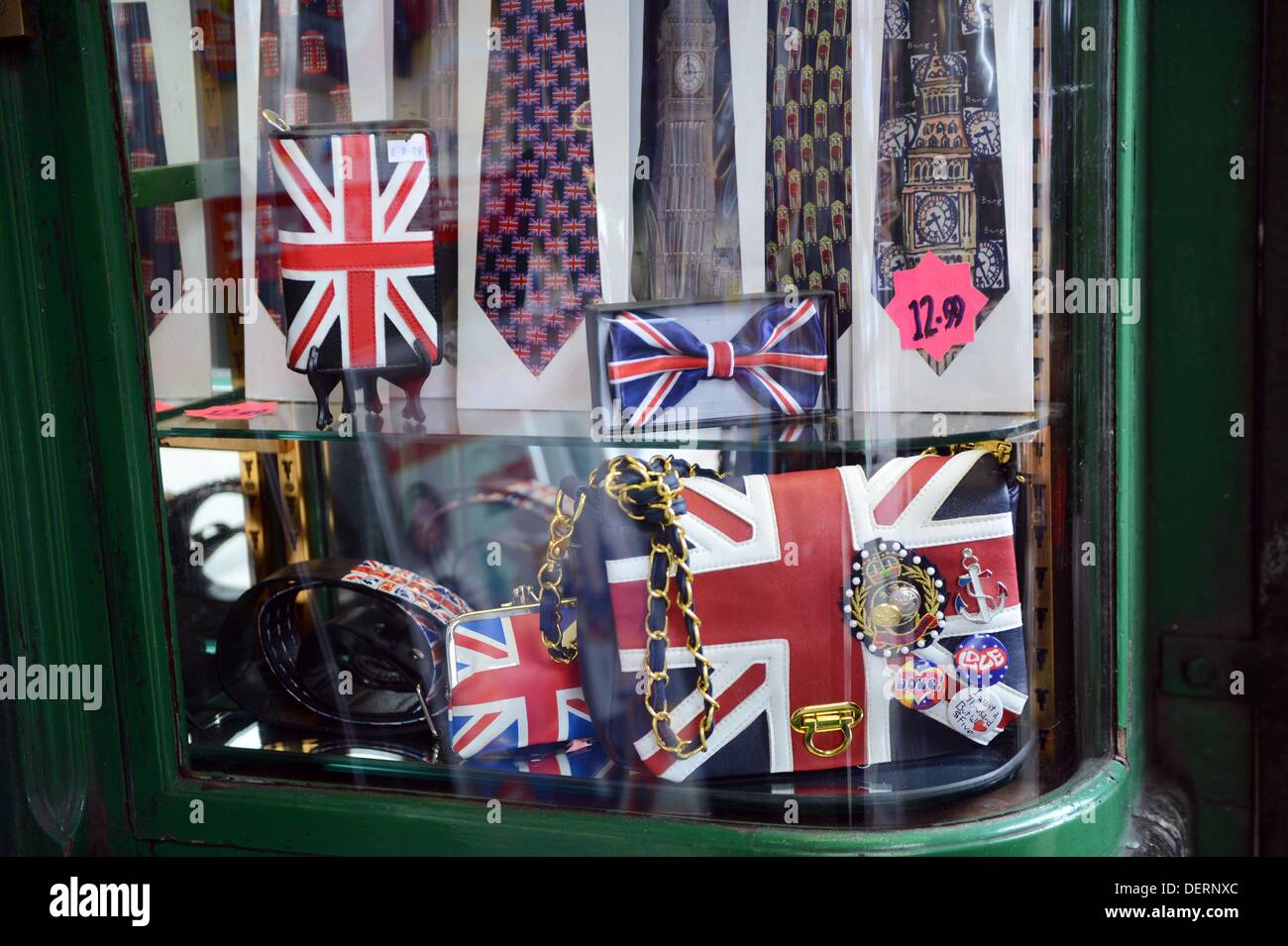 Souvenirs designed with the Union Jack and british symbols are offered ...