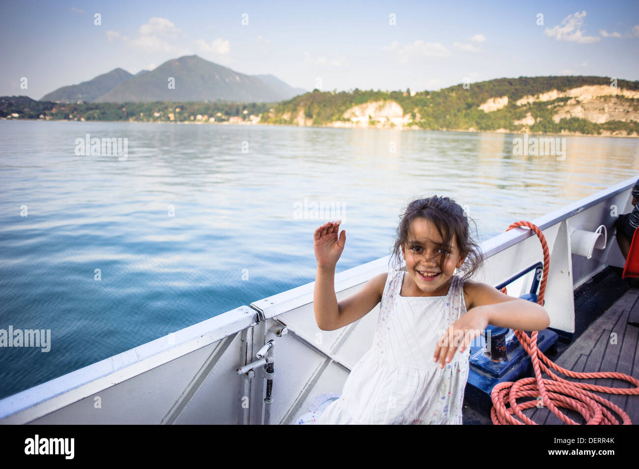 little girl on a boat sailing on the lake more Stock Photo - Alamy