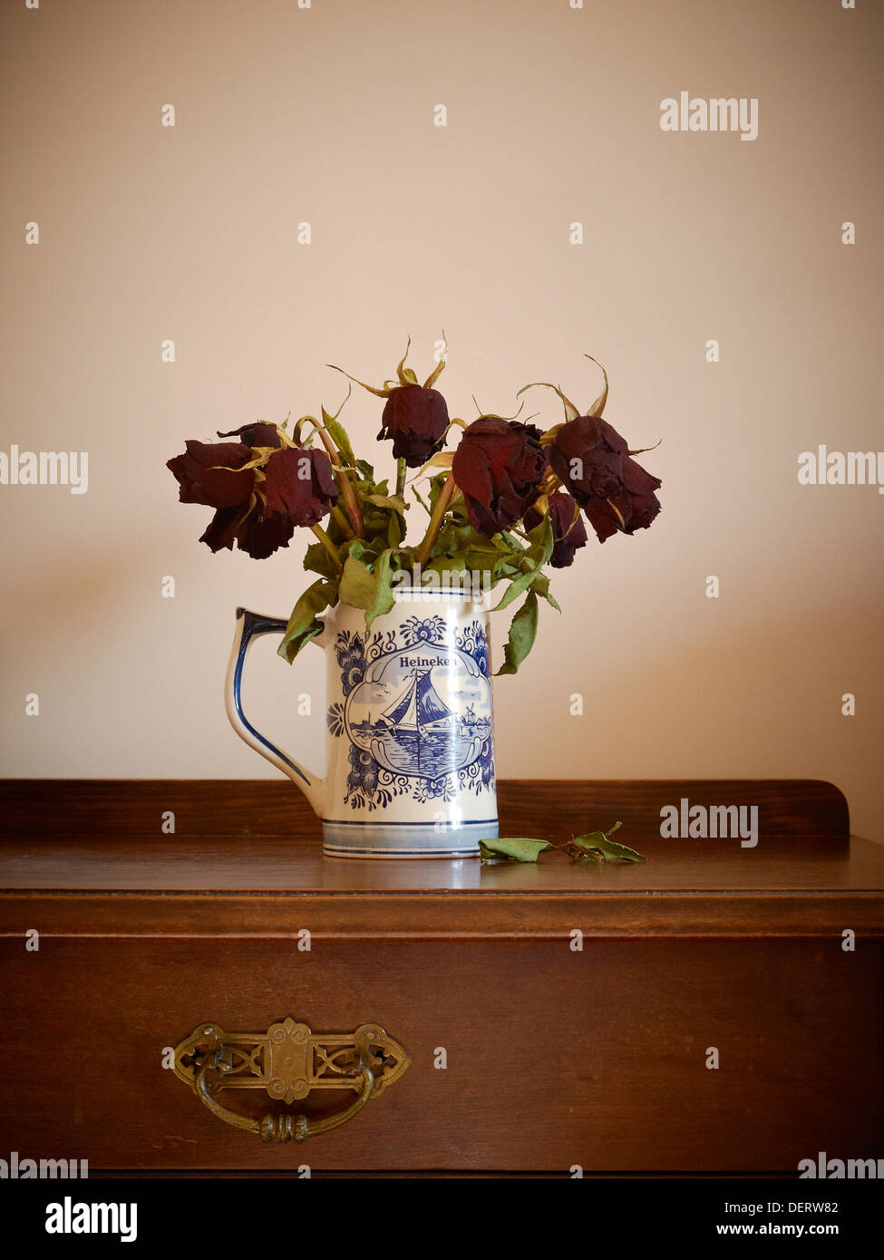 Roses in Heineken beer mug Stock Photo - Alamy