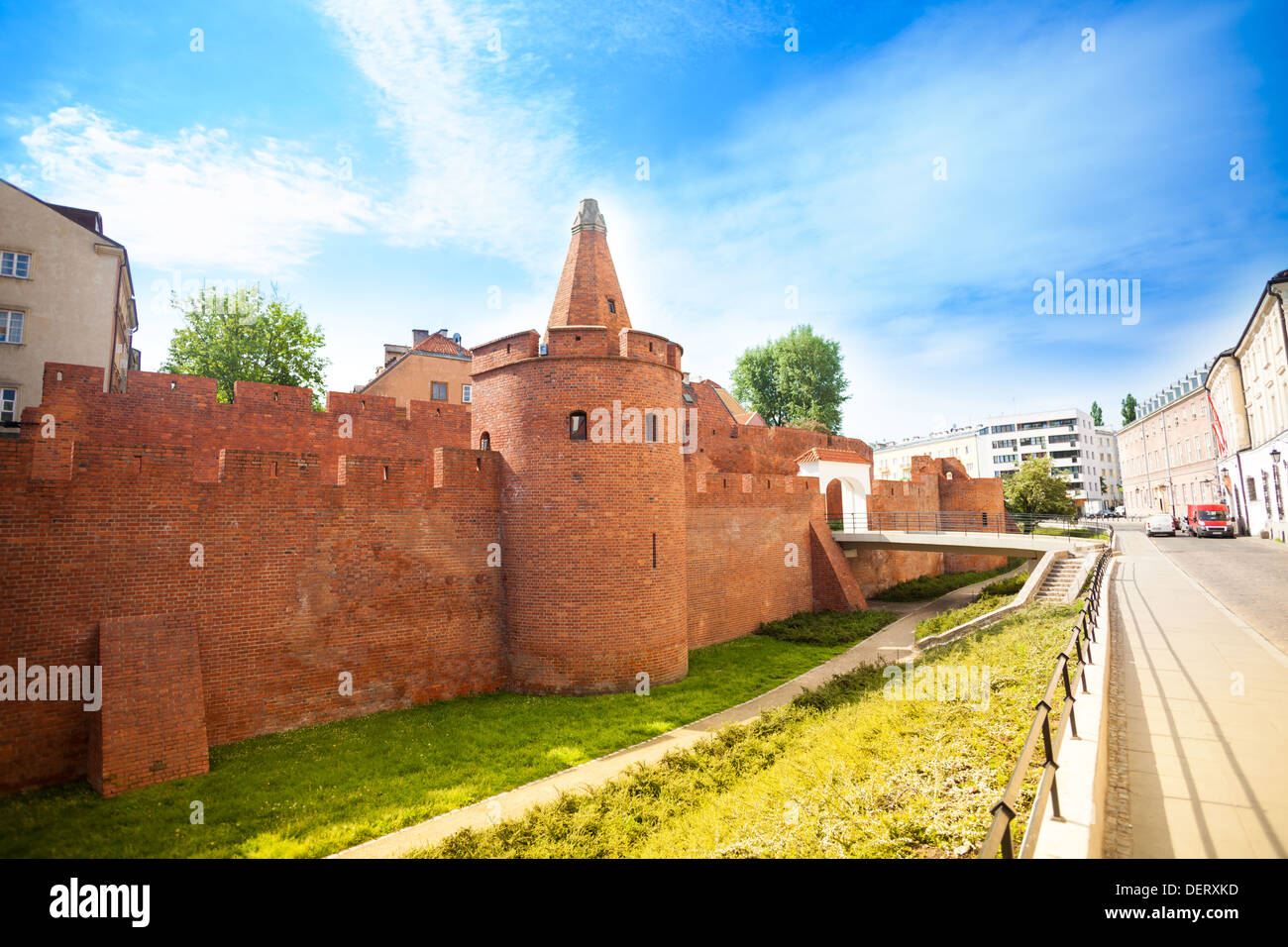 Barbican fortification walls in Warsaw, Poland on sunny day Stock Photo ...